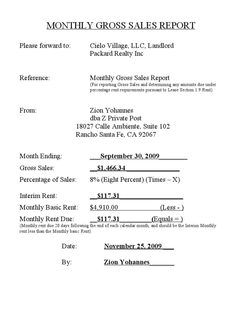 Monthly Gross Sales Report-September | PDF