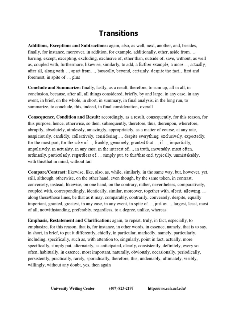 Transitions: University Writing Center (407) 823-2197 Http://uwc - Cah ...