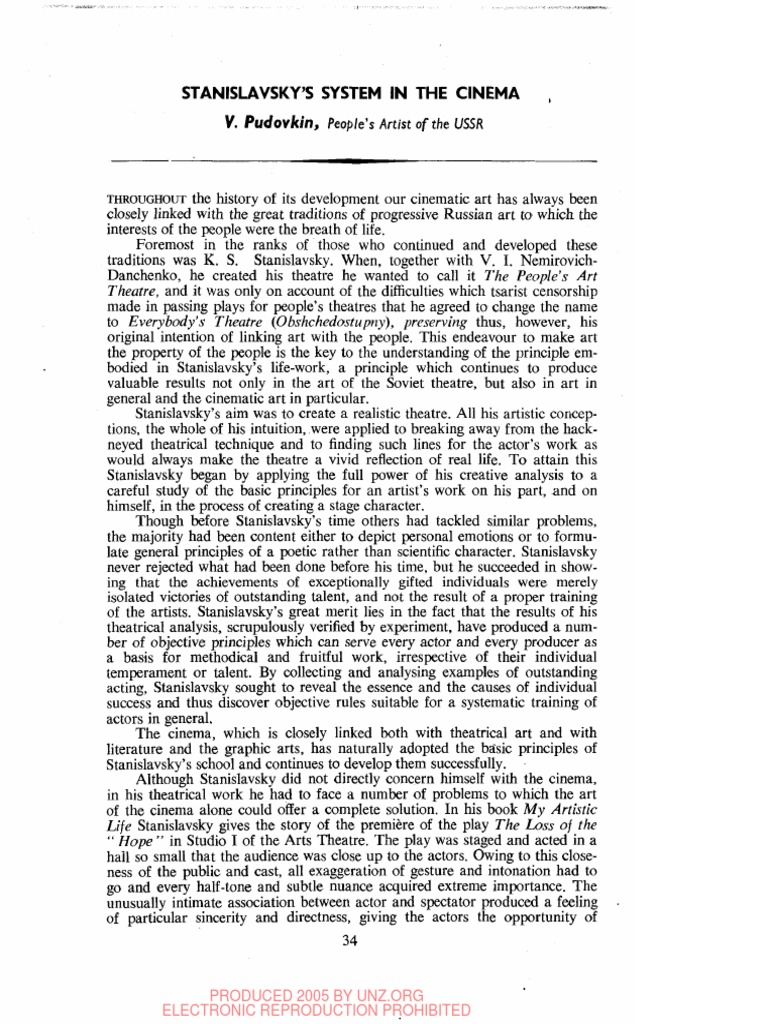 Stanislavsky System in The Cinema | PDF | Theatre | Cognitive Science Stanislavsky System in The Cinema | PDF | Theatre | Cognitive Science