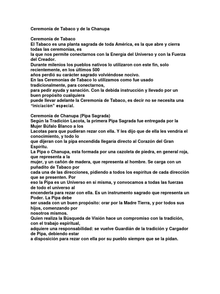 Ceremonia de Tabaco y de La Chanupa | PDF