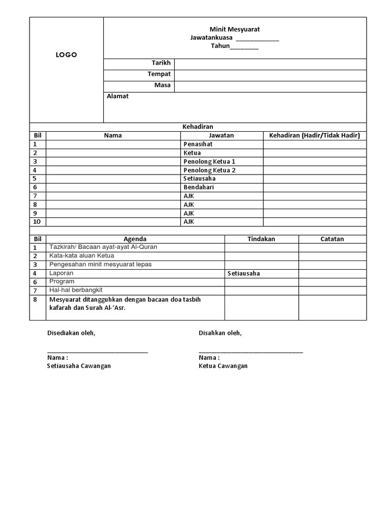 Template Minit Mesyuarat | PDF