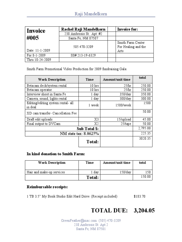 Invoice for Smith Farm Video Production | PDF