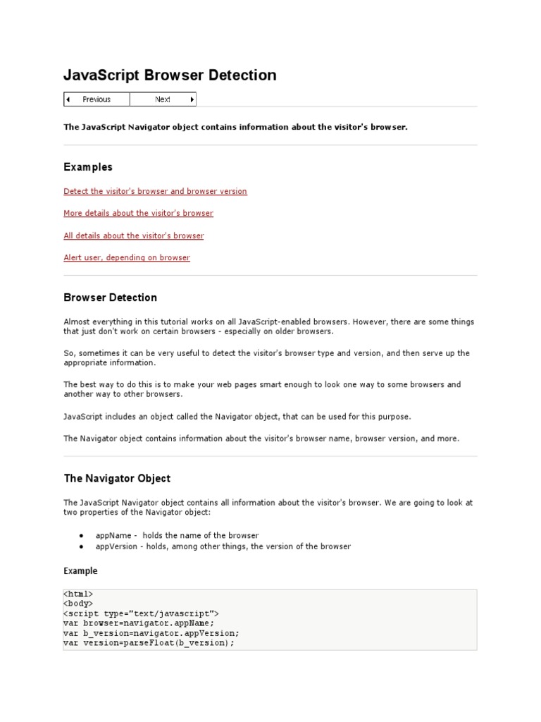 JavaScript Browser Detection | PDF | Dynamic Html | Http Cookie JavaScript Browser Detection | PDF | Dynamic Html | Http Cookie