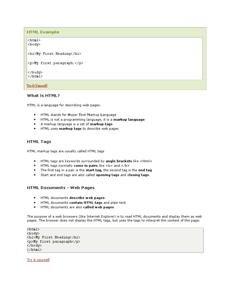HTML Example: My First Heading My First Paragraph. | PDF | Html Element ...