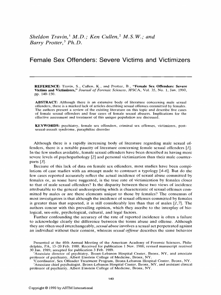 Female Sex Offenders - Severe Victims and Victimizers | PDF | Child ...