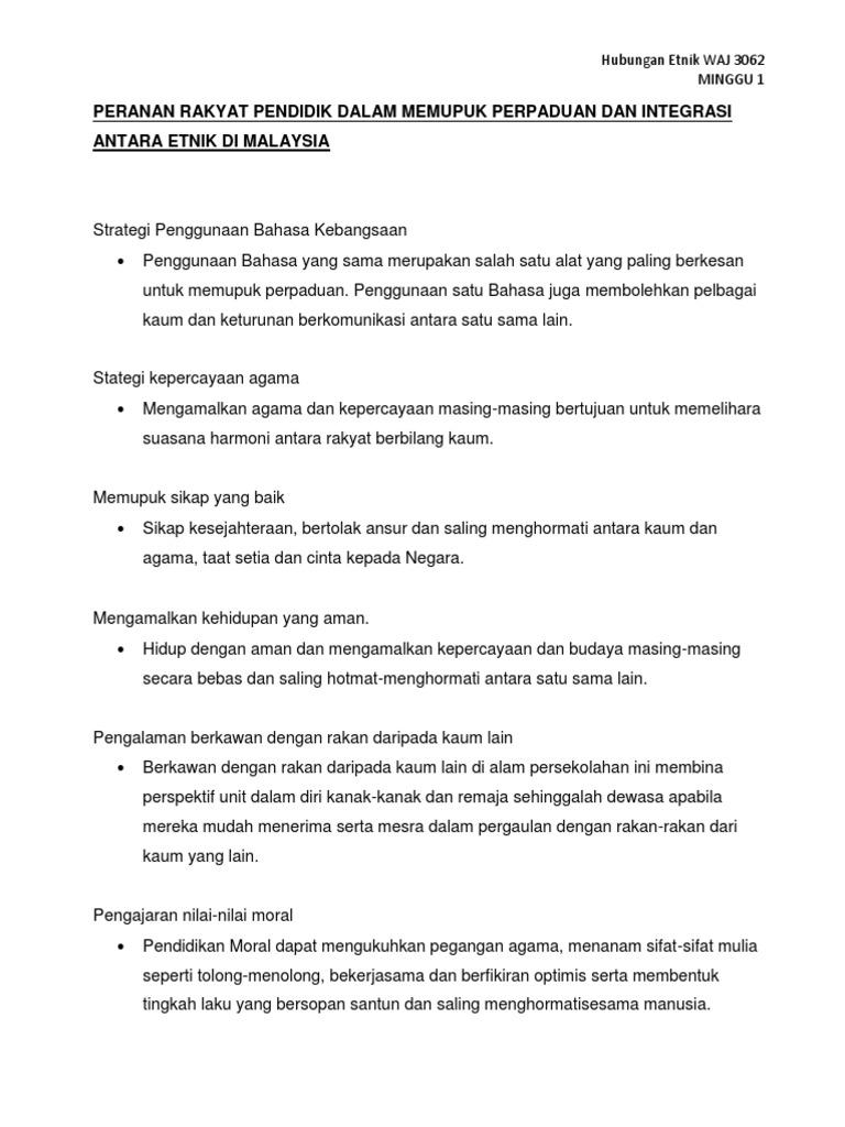 Peranan Rakyat Pendidik Dalam Memupuk Perpaduan Dan Integrasi Antara ...