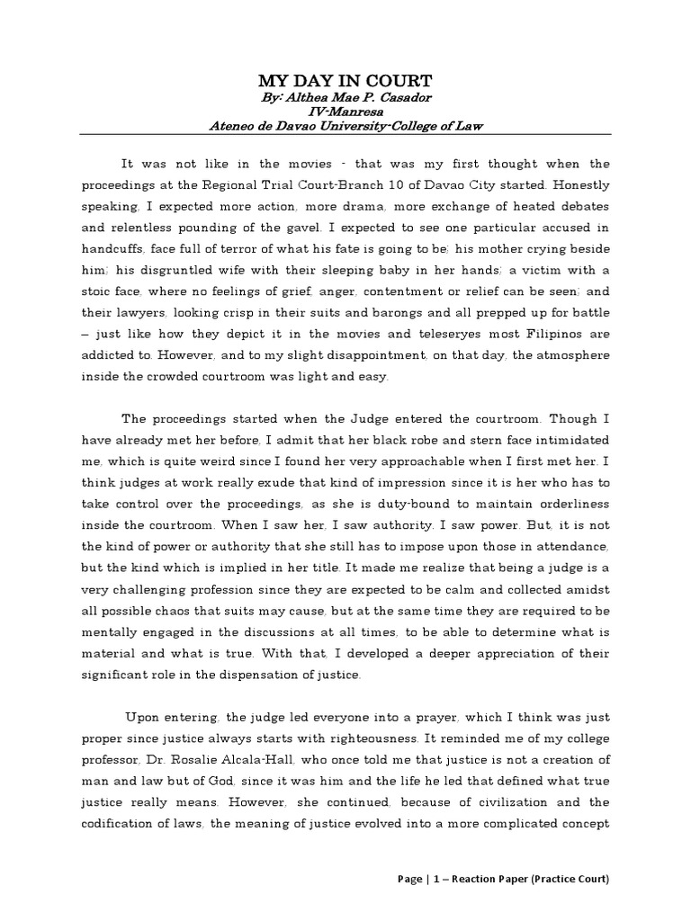 Prac Court Reflection Paper | PDF | Courtroom | Justice