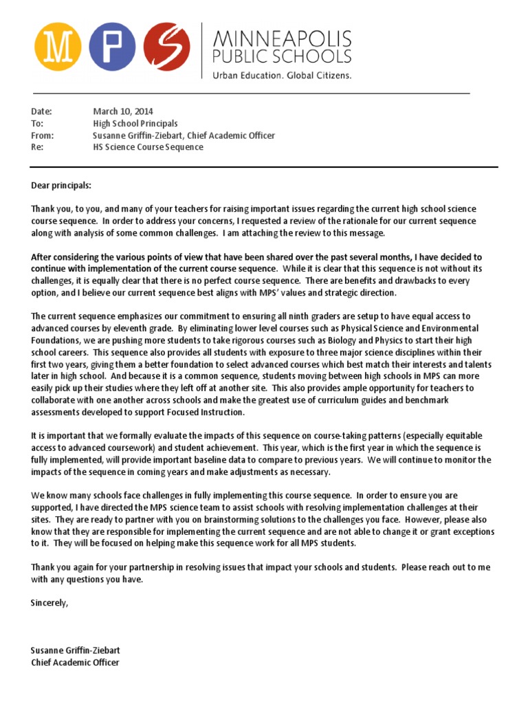 Science Sequence Memo | PDF | Curriculum | Teachers