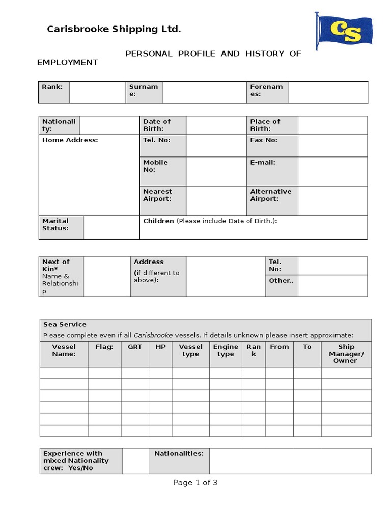 Shipping Crew Personal Profile | PDF