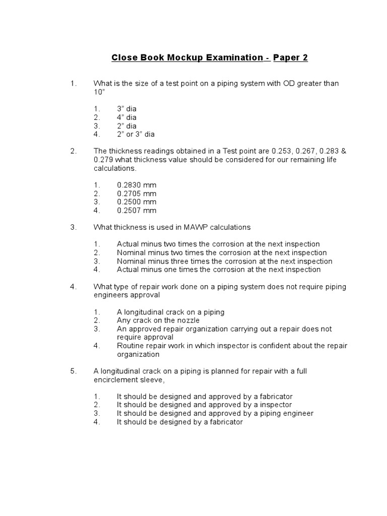 API 570 Mock Up Closed Book Questions 25 | PDF | Science | Engineering