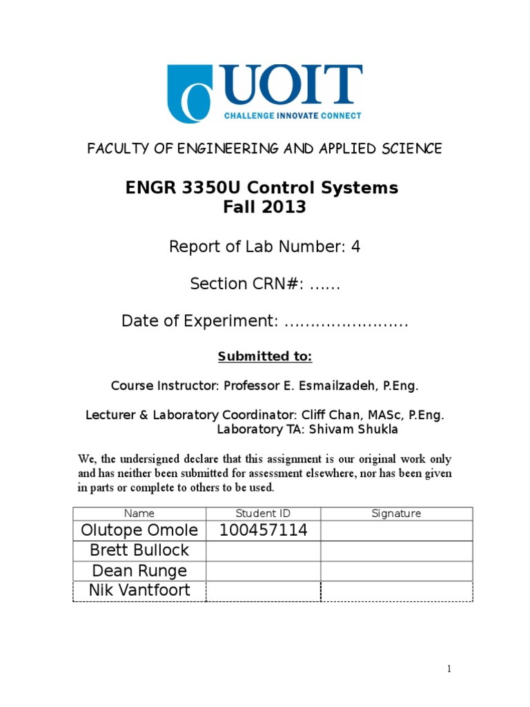 ENGR 3350U Control Systems Lab Report | PDF | Amplitude | Electrical Engineering