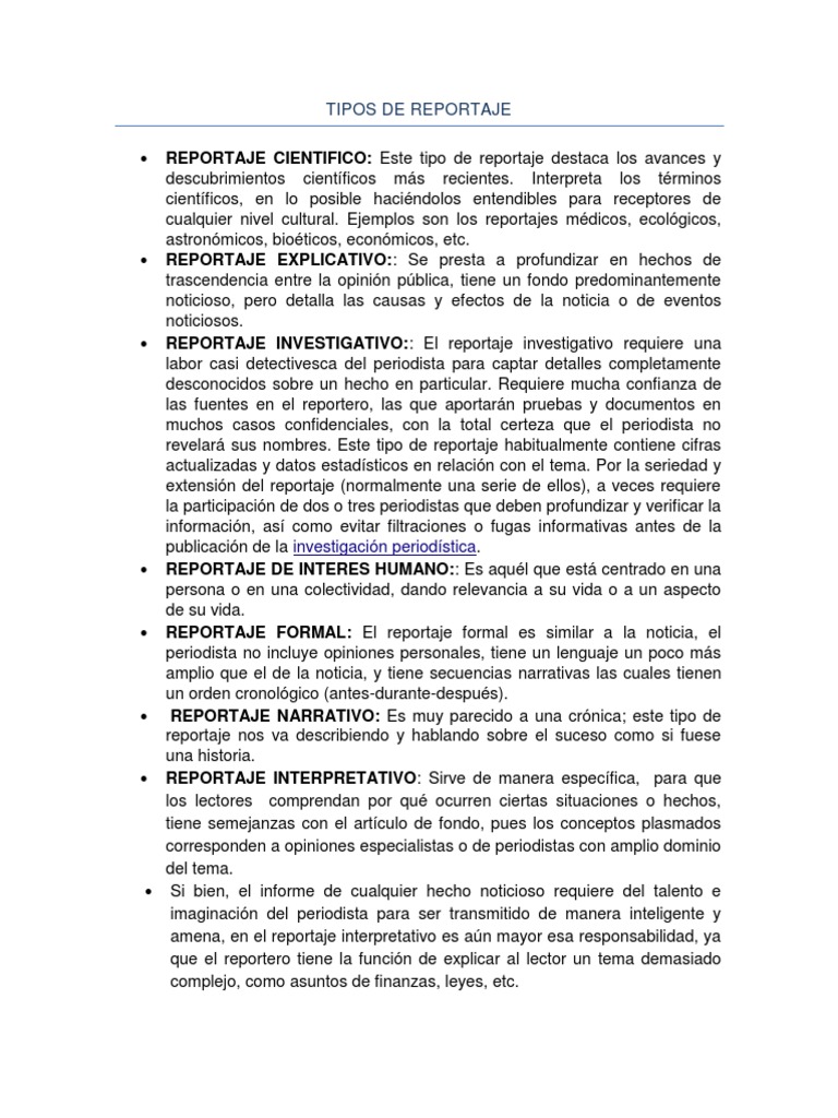 Tipos de Reportaje | Periodismo | Información