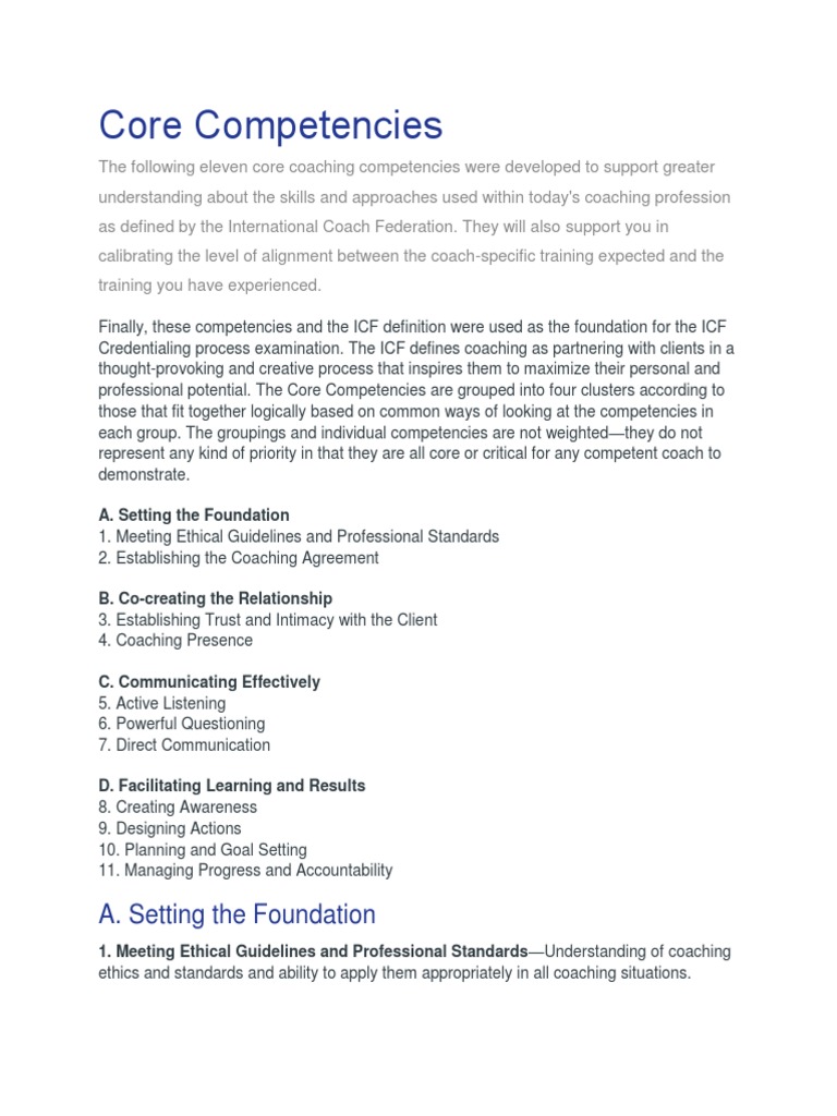 Core Competencies: A. Setting The Foundation | PDF | Competence (Human ...