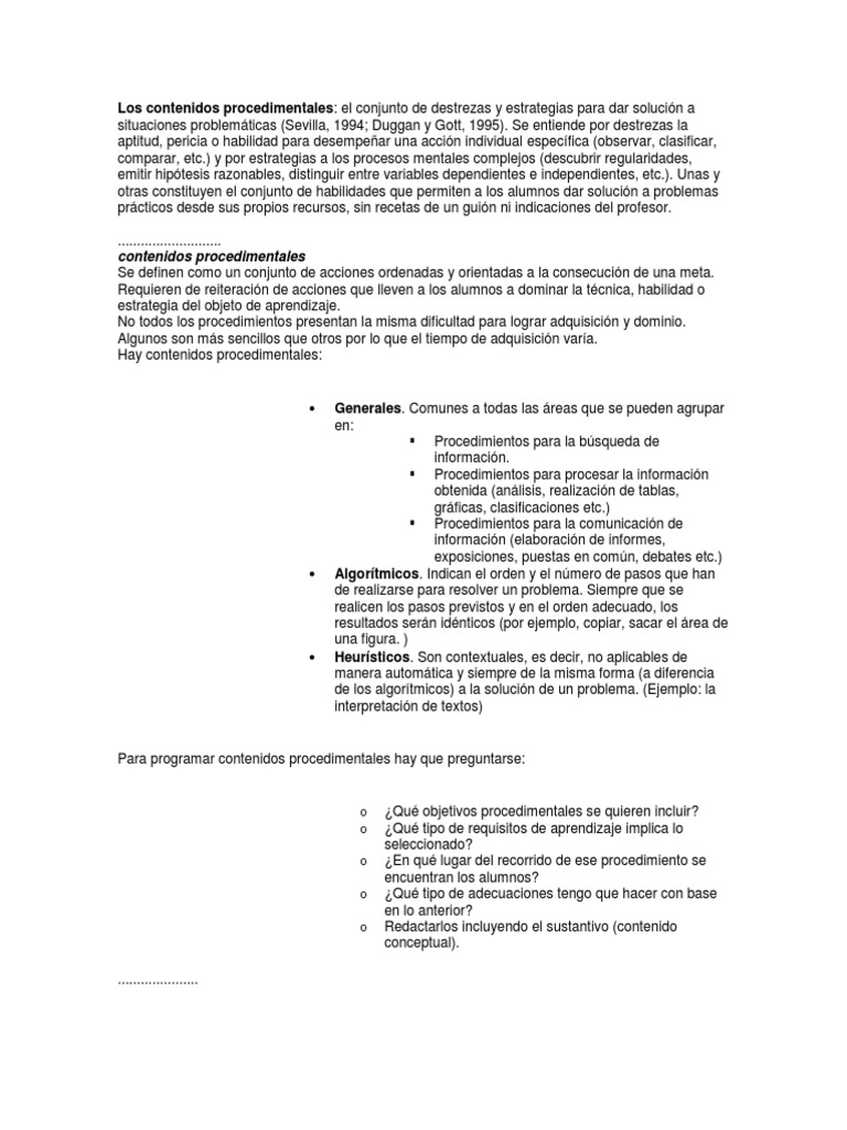 Contenido Procedimentales | PDF | Aprendizaje | Conocimiento