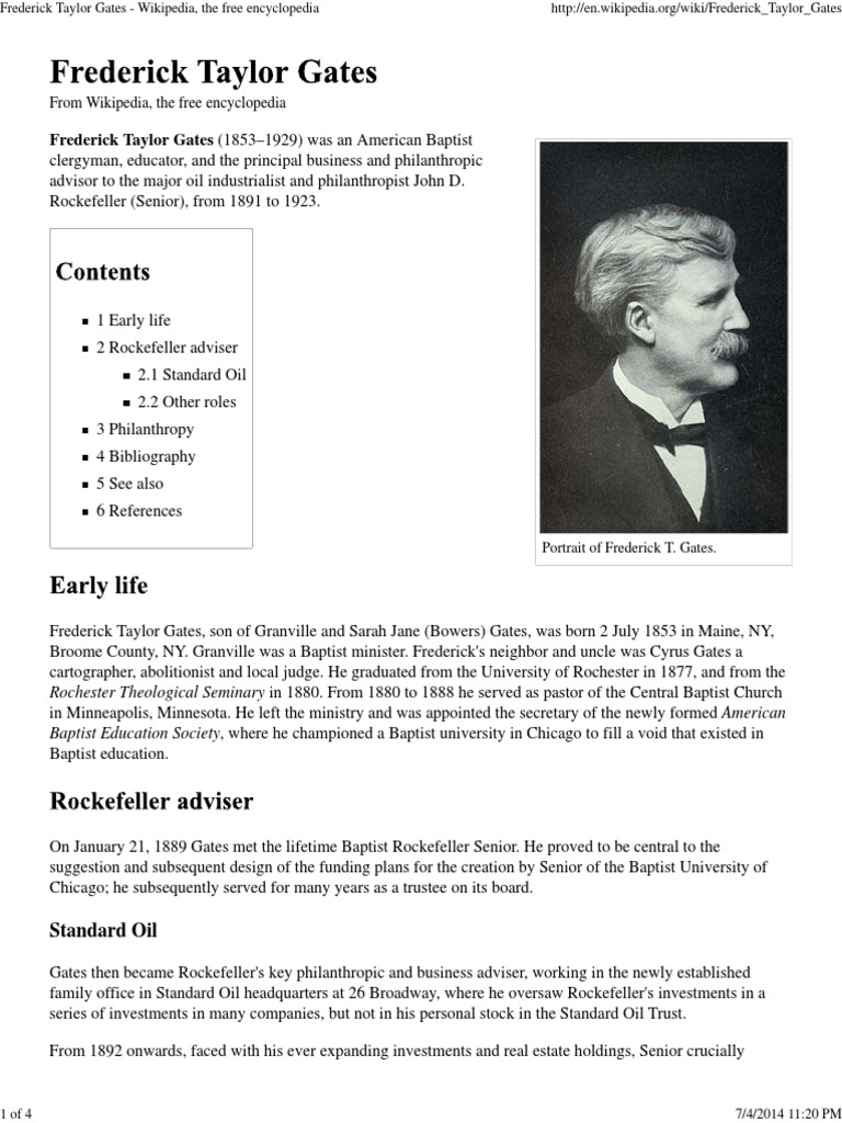 Frederick Taylor Gates - Wikipedia, The Free Encyclopedia | PDF ...