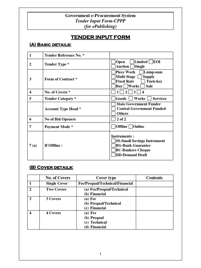 Tender Input Form: Government E-Procurement System | PDF | Business