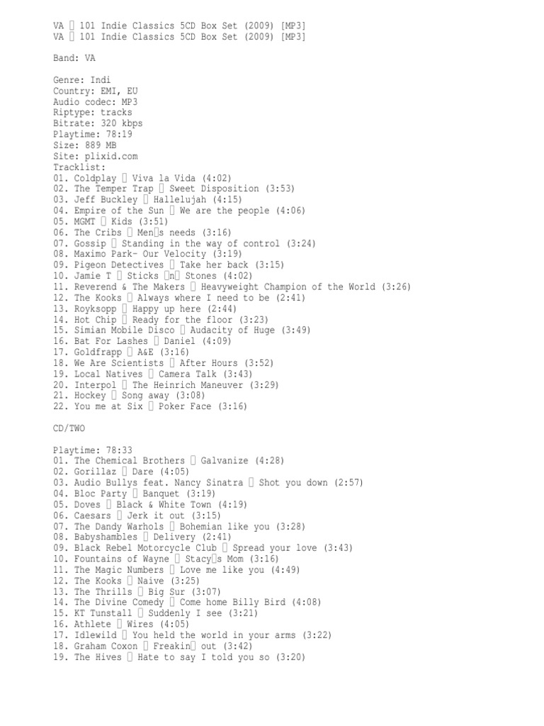 101 Indie Classics Tracklist | PDF | Music Organizations | British Rock ...