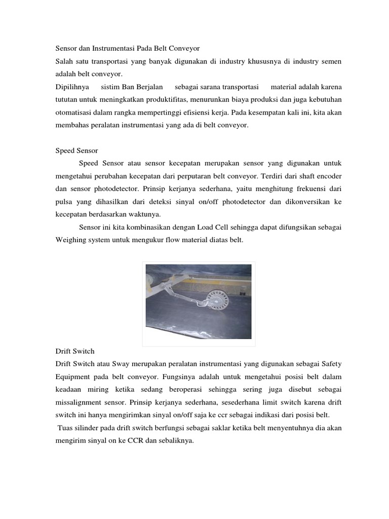 Sensor Dan Instrumentasi Pada Belt Conveyor | PDF