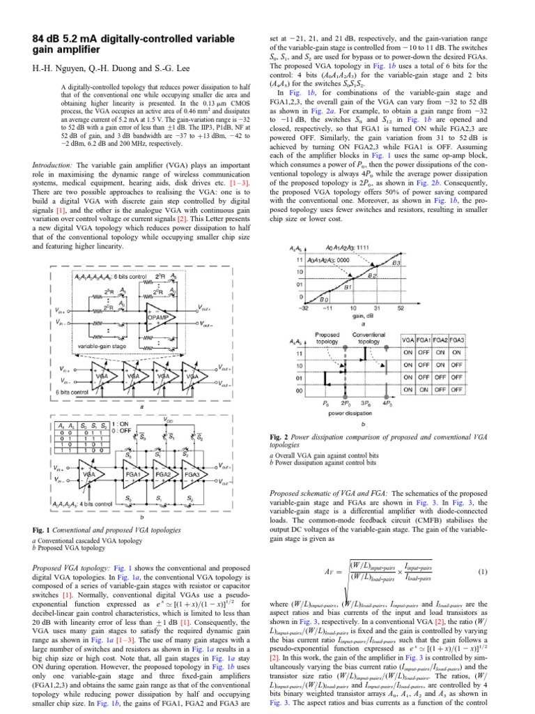 84 DB 5.2 Ma Digitally-Controlled Variable Gain Amplifier: H.-H. Nguyen, Q.-H. Duong and S.-G ...