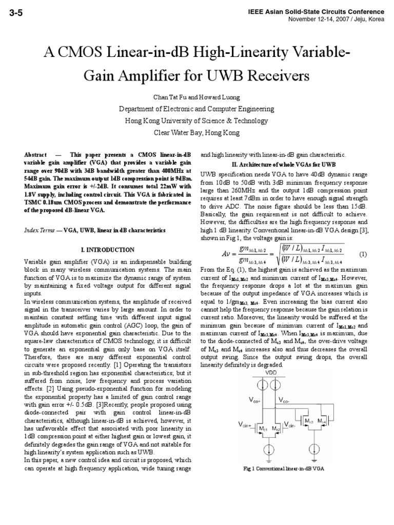 A CMOS Linear-in-dB High-Linearity Variable-Gain Amplifier For UWB Receivers | PDF | Amplifier ...
