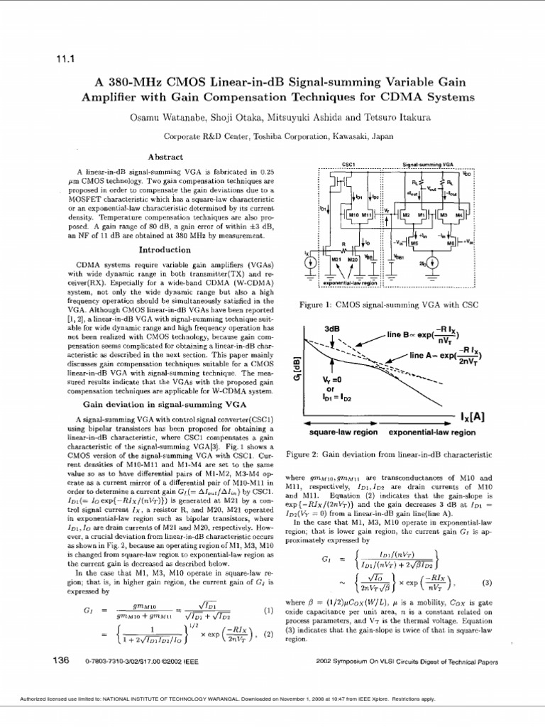 A 380-Mhz Cmos Linear-In-Db Signal-Summing Variable Gain Amplifier With Compensation Techniques ...