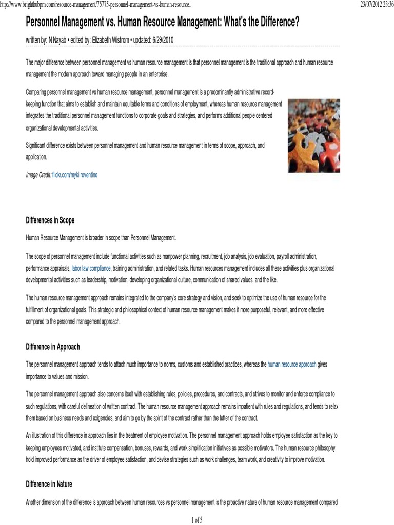 Personnel vs. Human Resource Management | PDF | Human Resource ...