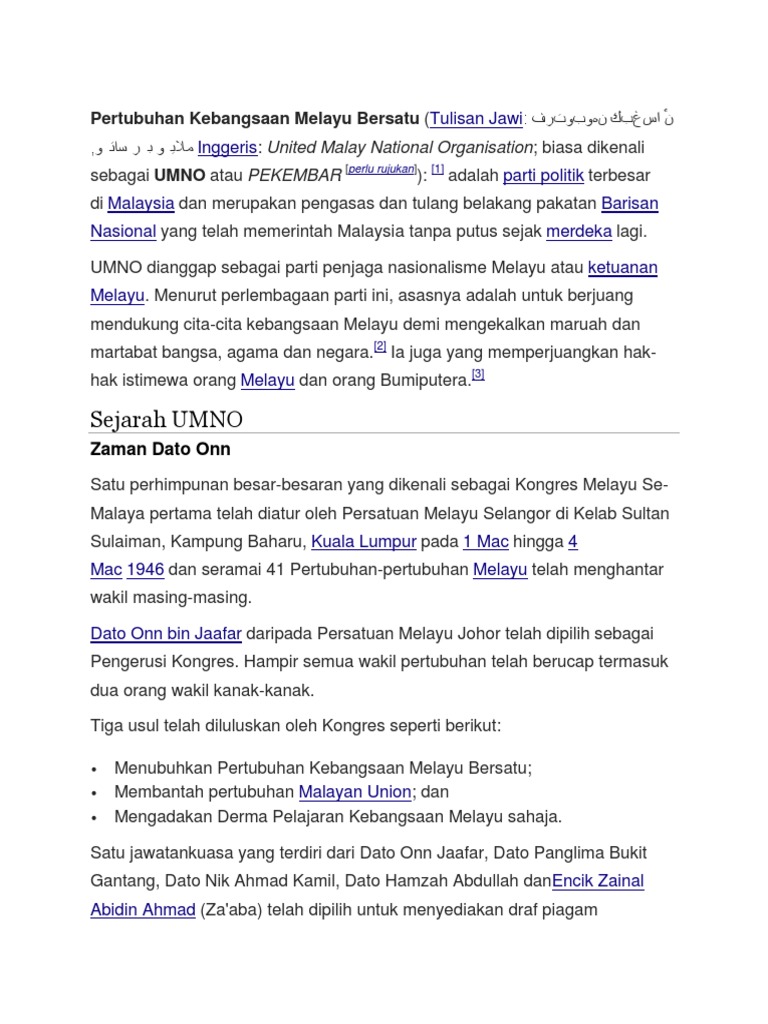 Pertubuhan Kebangsaan Melayu Bersatu | PDF