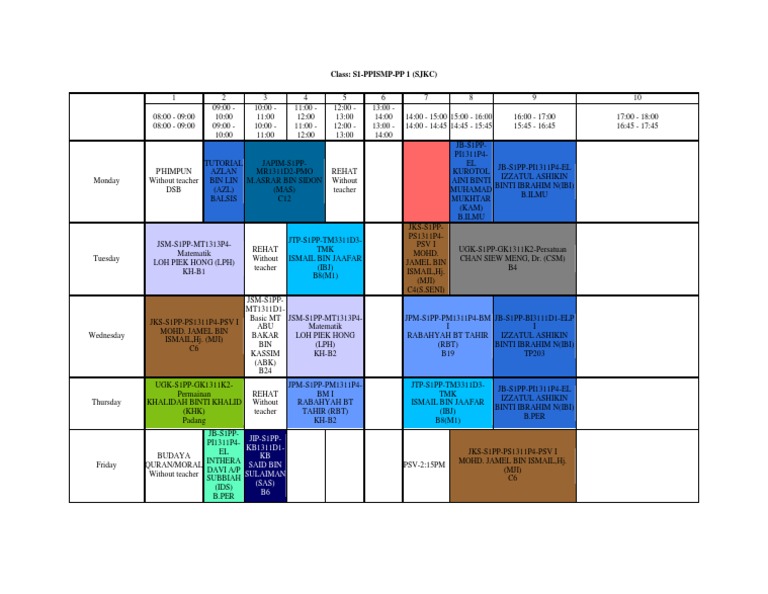 Weekly Class Schedule for S1-PPISMP-PP | PDF