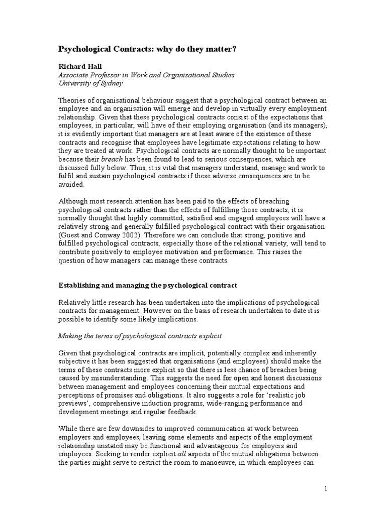 Understanding Psychological Contracts | PDF | Attitude (Psychology ...