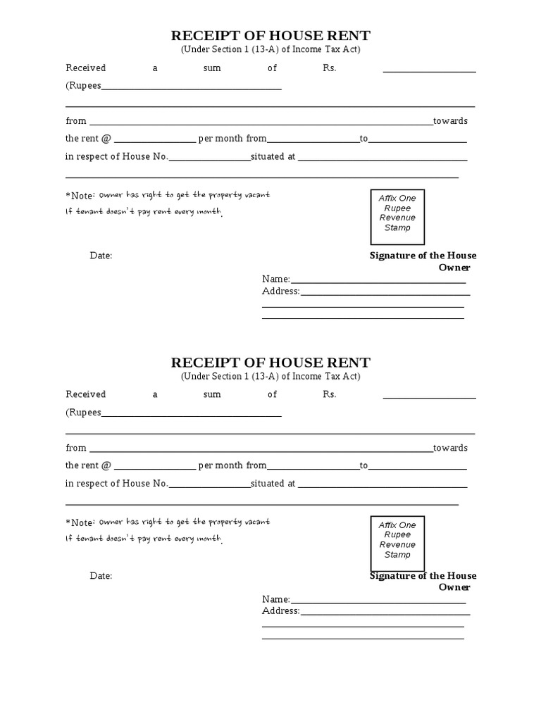 Receipt of House Rent | PDF