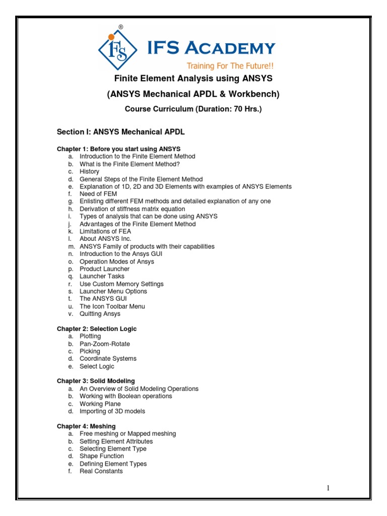 ANSYS Finite Element Analysis Course | PDF | Finite Element Method ...