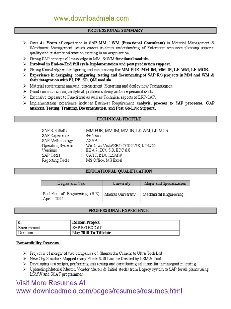 SAP MM Module Resume | PDF | Business Process | Industries