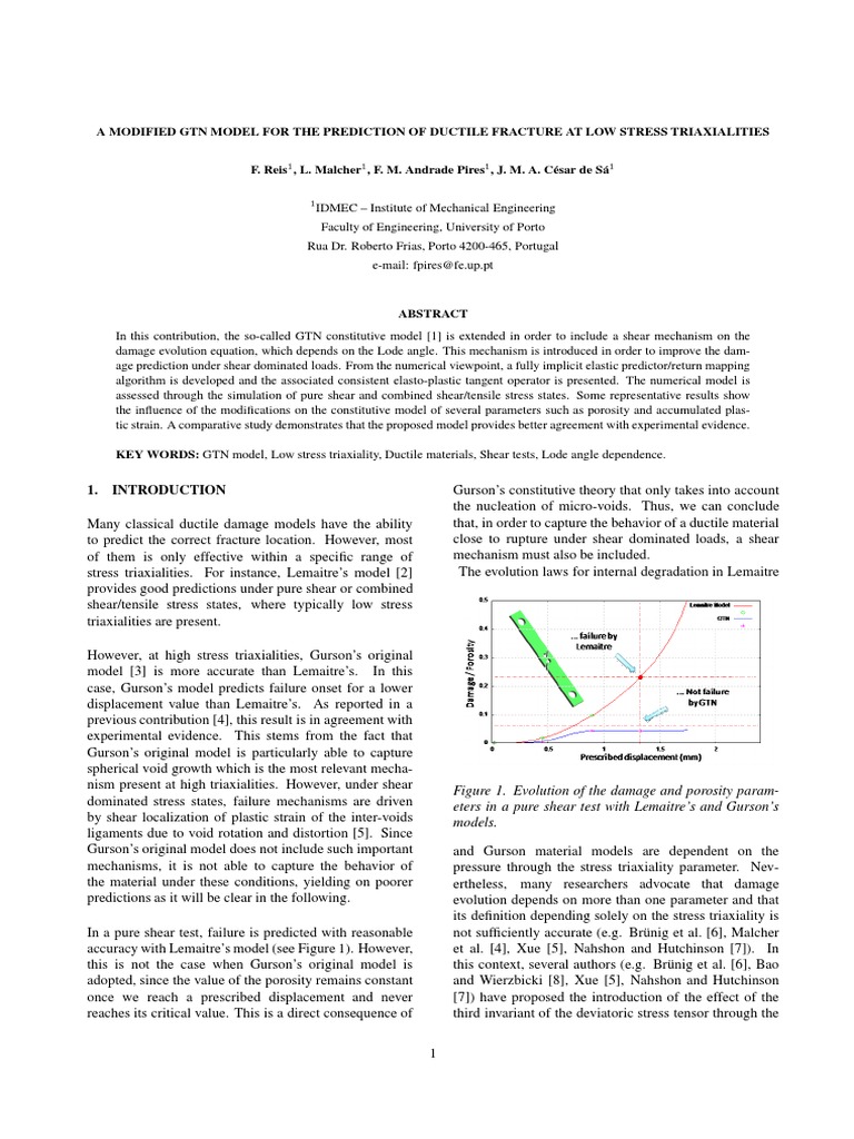 A Modified GTN Model For The Prediction of Ductile Fracture at Low ...