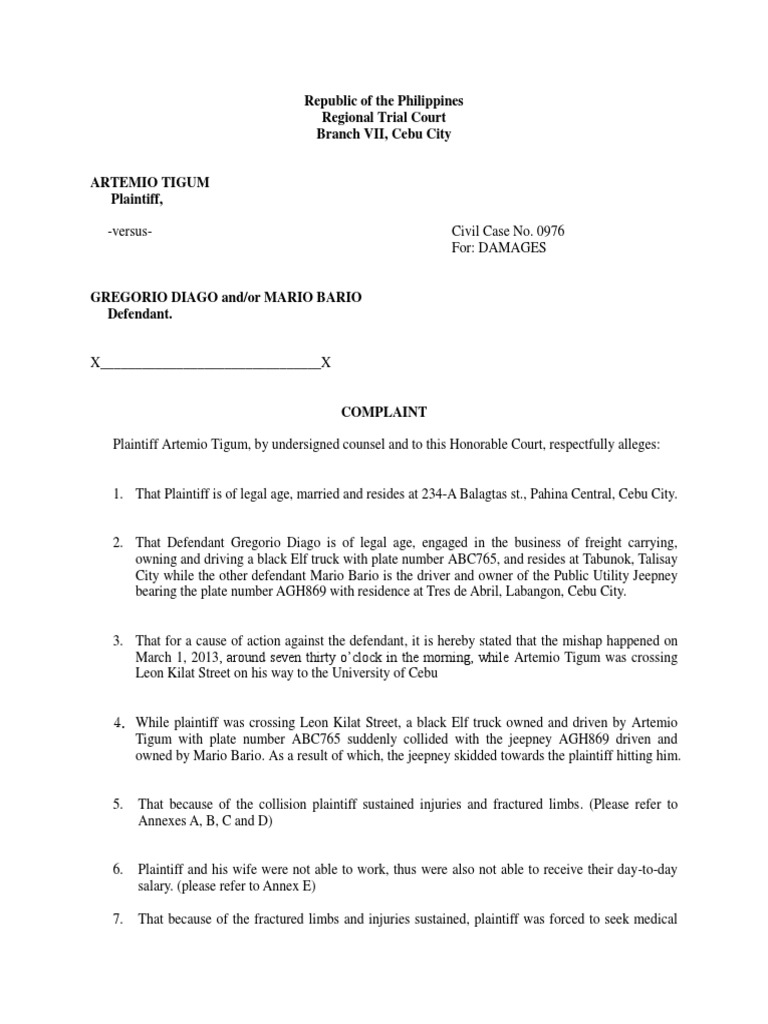 Sample Complaint | PDF | Lawsuit | Common Law