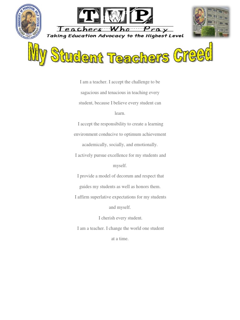 Teacher's Creed for Student Success | PDF