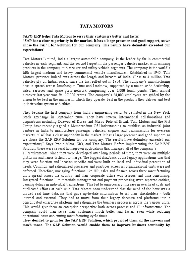 Erp in Tata Motors | PDF | Business Process | Sap Se