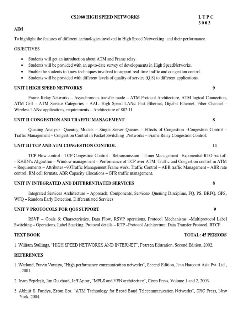 HSN Syllabus | PDF | Network Congestion | Asynchronous Transfer Mode