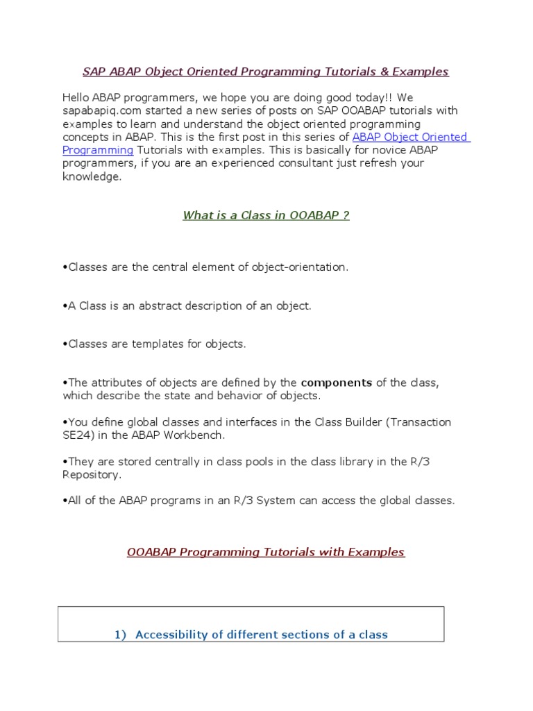Sap Abap Object Oriented Programming Tutorials