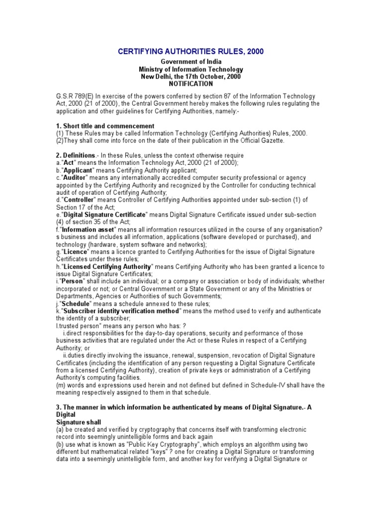 Certifying Authorities Rules 2000 | PDF | Business