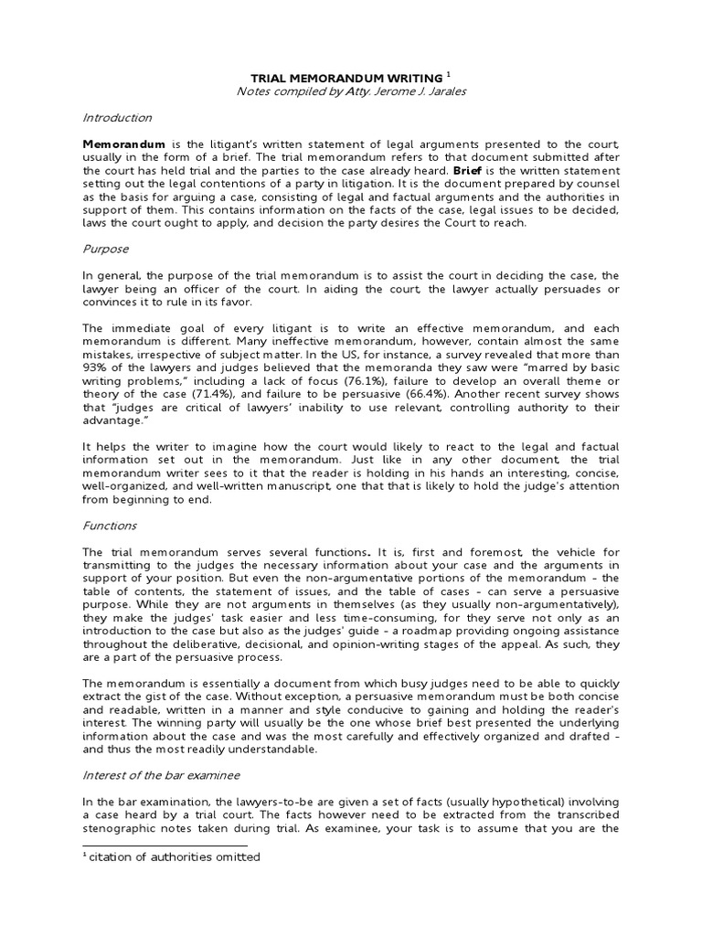 Crafting an Effective Trial Memorandum | PDF | Ambiguity | Brief (Law)