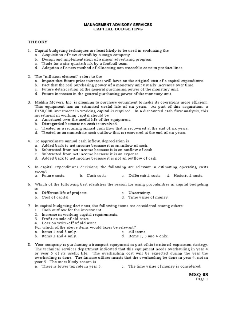 MAS - Capital Budgeting | Download Free PDF | Capital Budgeting ...