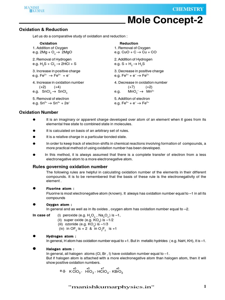 Mole Concept 2 Theory E | PDF | Redox | Chemical Bond