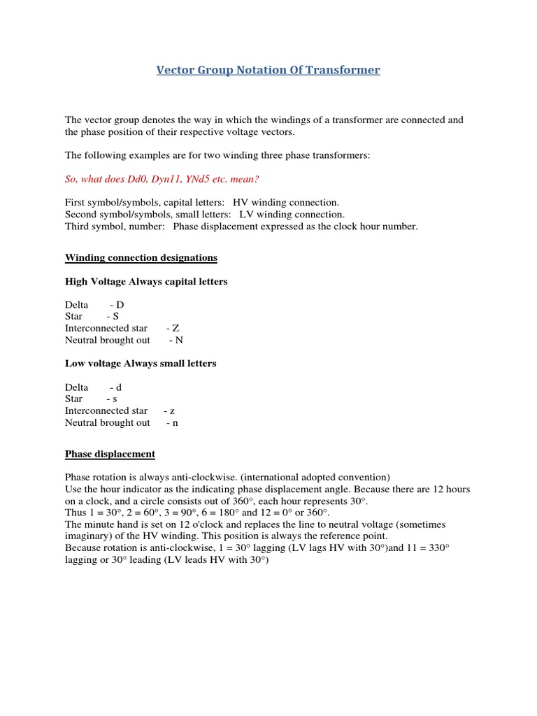 Vector Group of Transformer | PDF