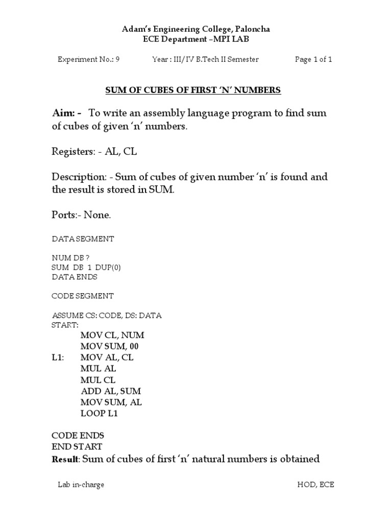 Sum of Cubes Program in Assembly | PDF | Teaching Methods & Materials ...