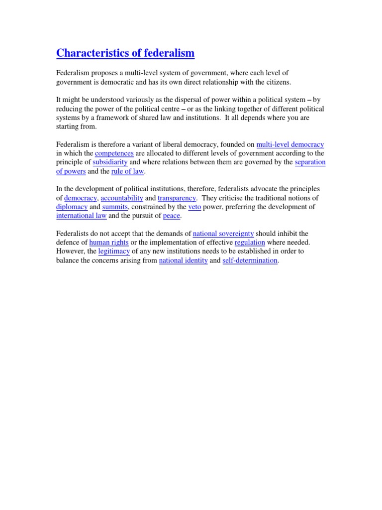Key Features of Federalism | PDF | Federalism | Constitution