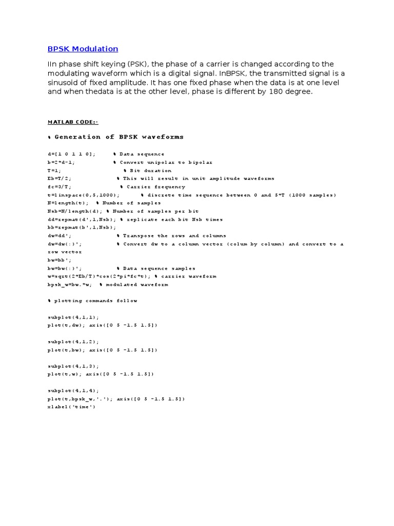 Matlab Code For Bpsk Modulation 
