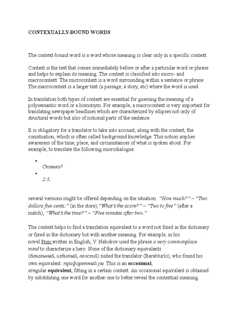 Contexually Bound Words | Semantics | Grammar