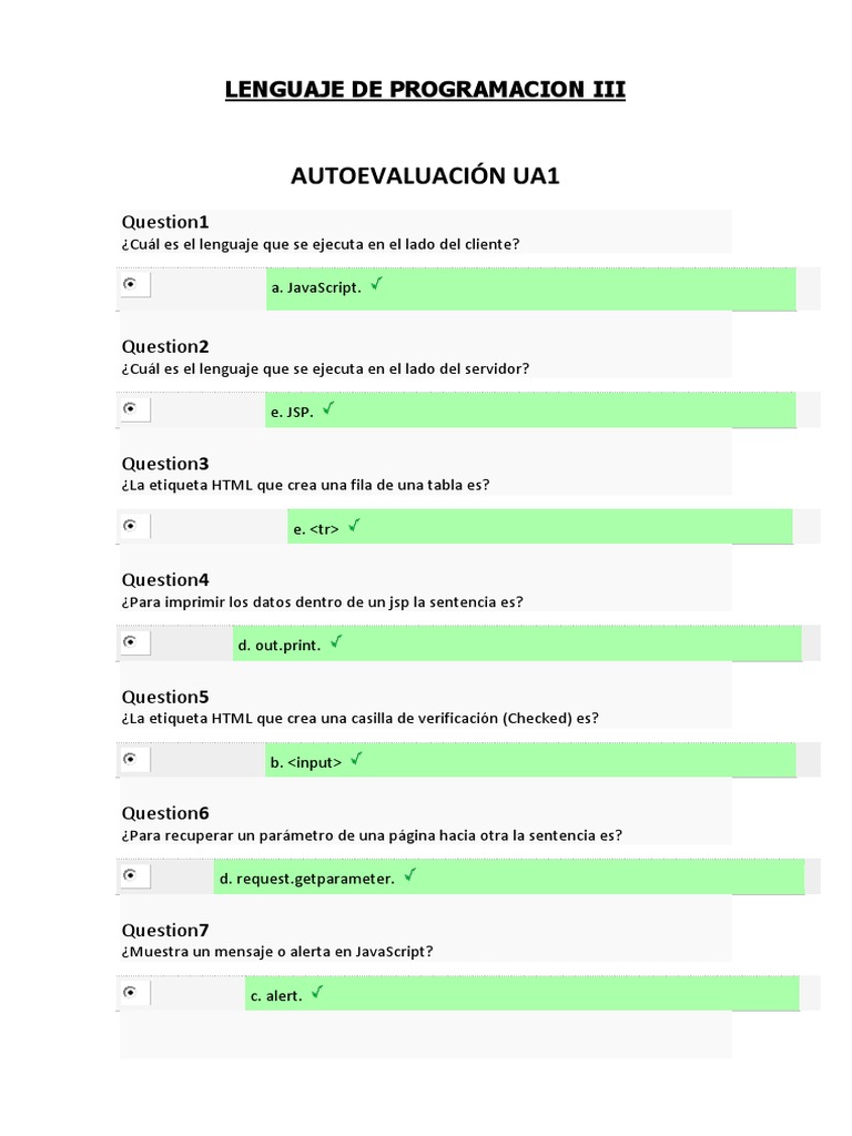 Lenguaje Programacion III - Autoevaluación | PDF | Páginas del servidor Java | Script Java
