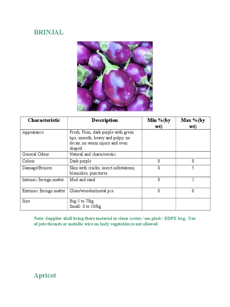 Vegetable Specifications | PDF | Fruit | Horticulture And Gardening