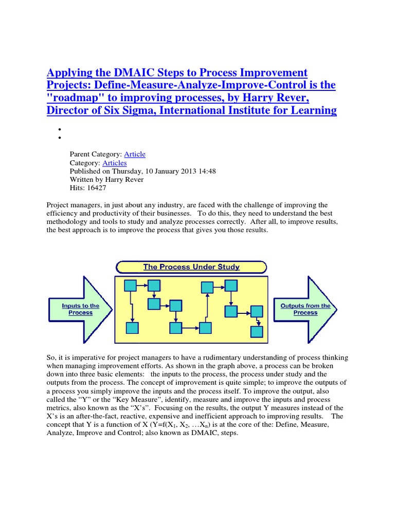 Applying The Dmaic Steps To Process Improvement Projects Pdf